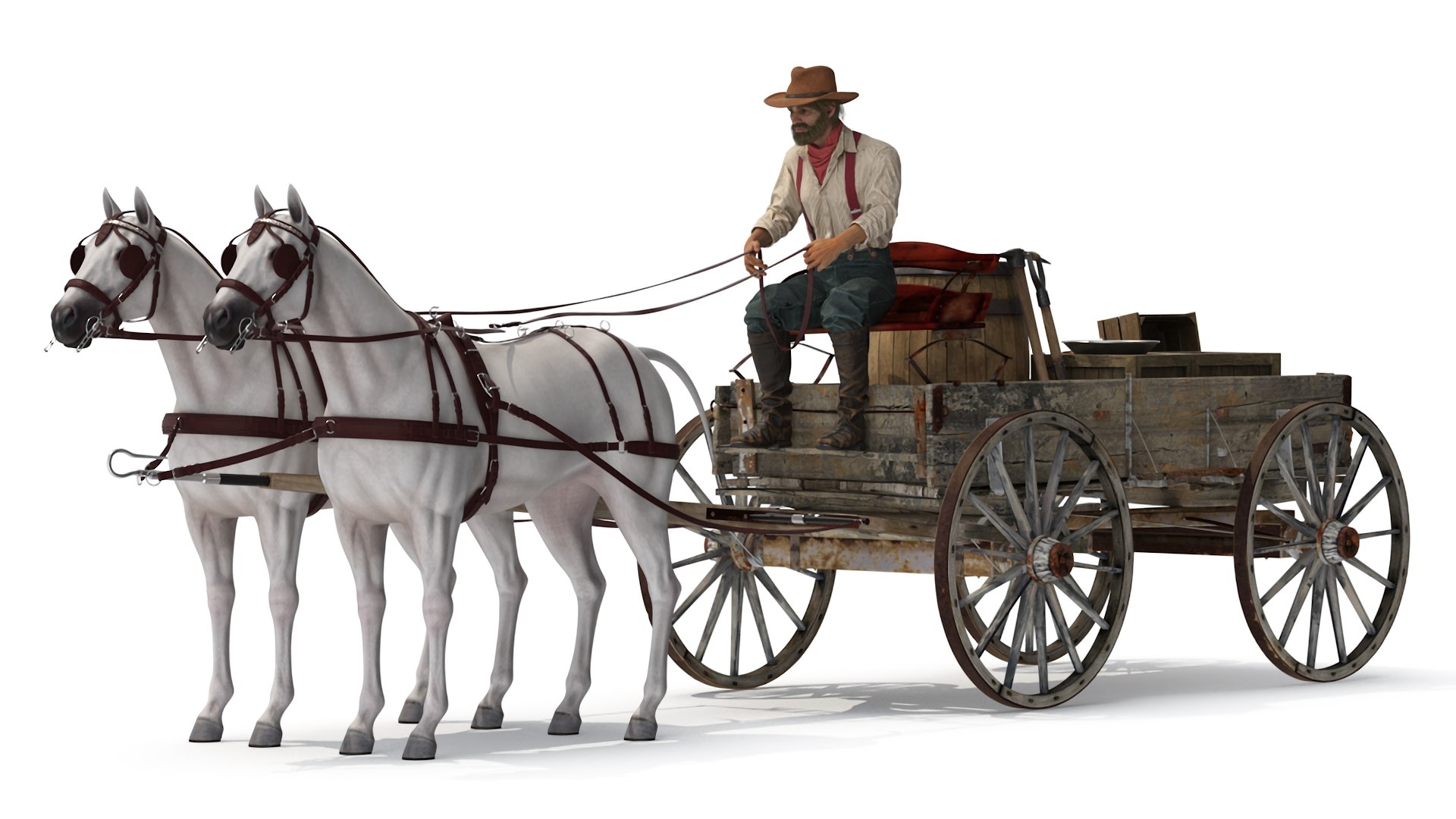 3D Gold Rush Miner With Wagon And Horses Model - TurboSquid 2307266
