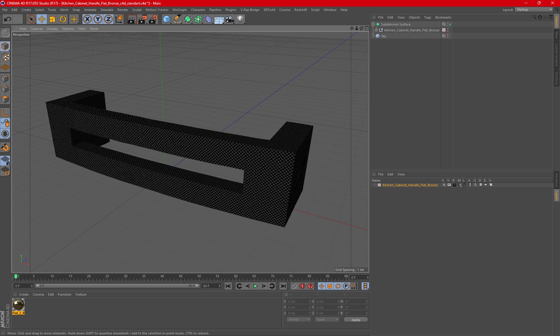 3D Kitchen Cabinet Handle Flat Bronze - TurboSquid 2220870