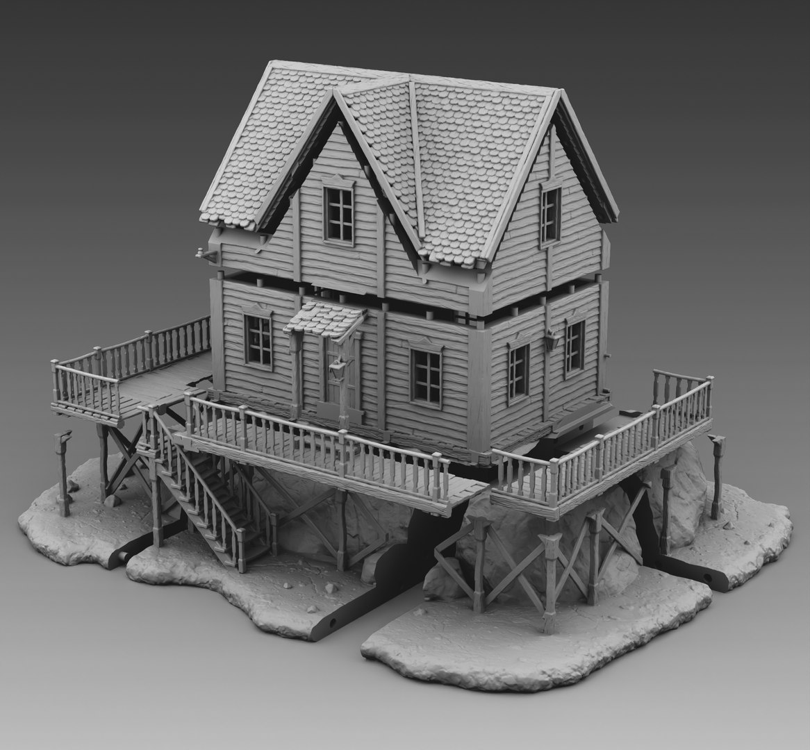 3D Residential Building On The Rock - TurboSquid 1945874