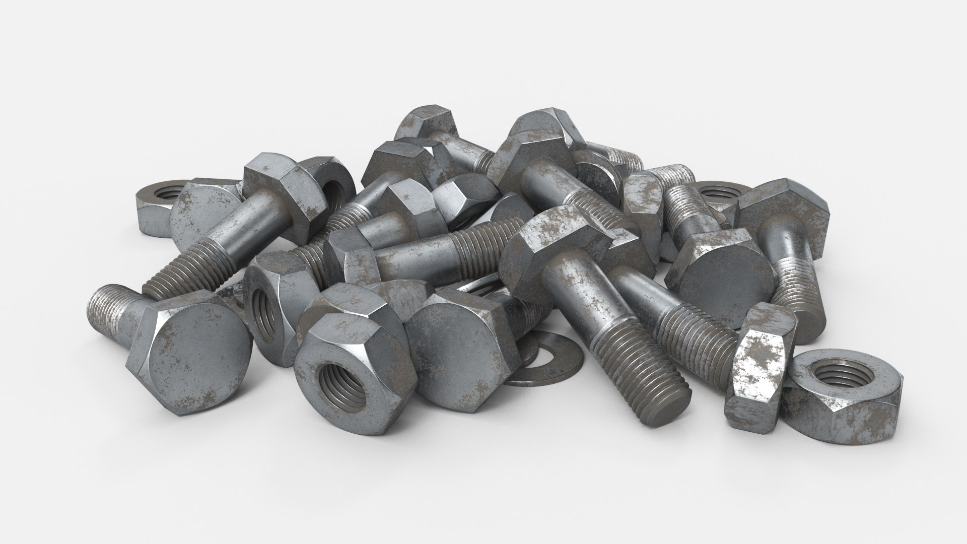 Steel Rusted Hex Bolts Nuts 3D Model - TurboSquid 2117485