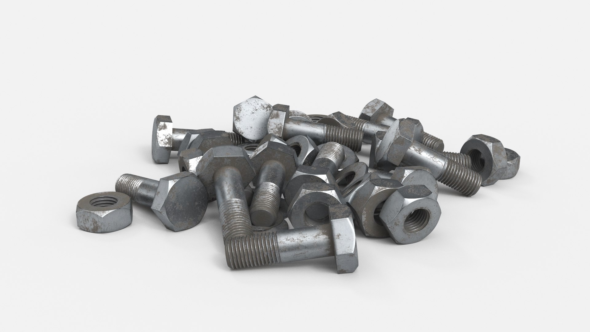 Steel Rusted Hex Bolts Nuts 3D model - TurboSquid 2117485