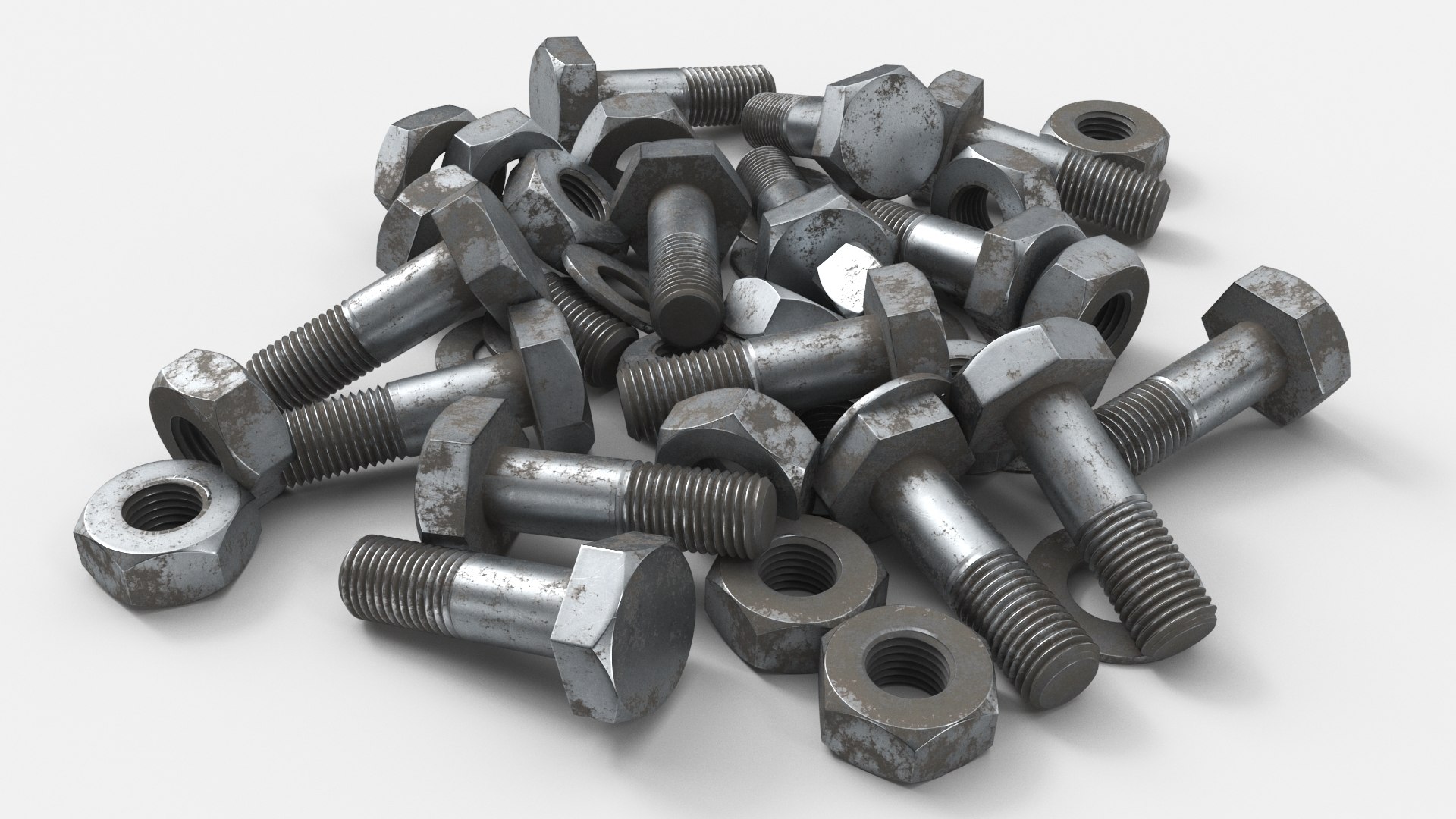 Steel Rusted Hex Bolts Nuts 3D Model - TurboSquid 2117485