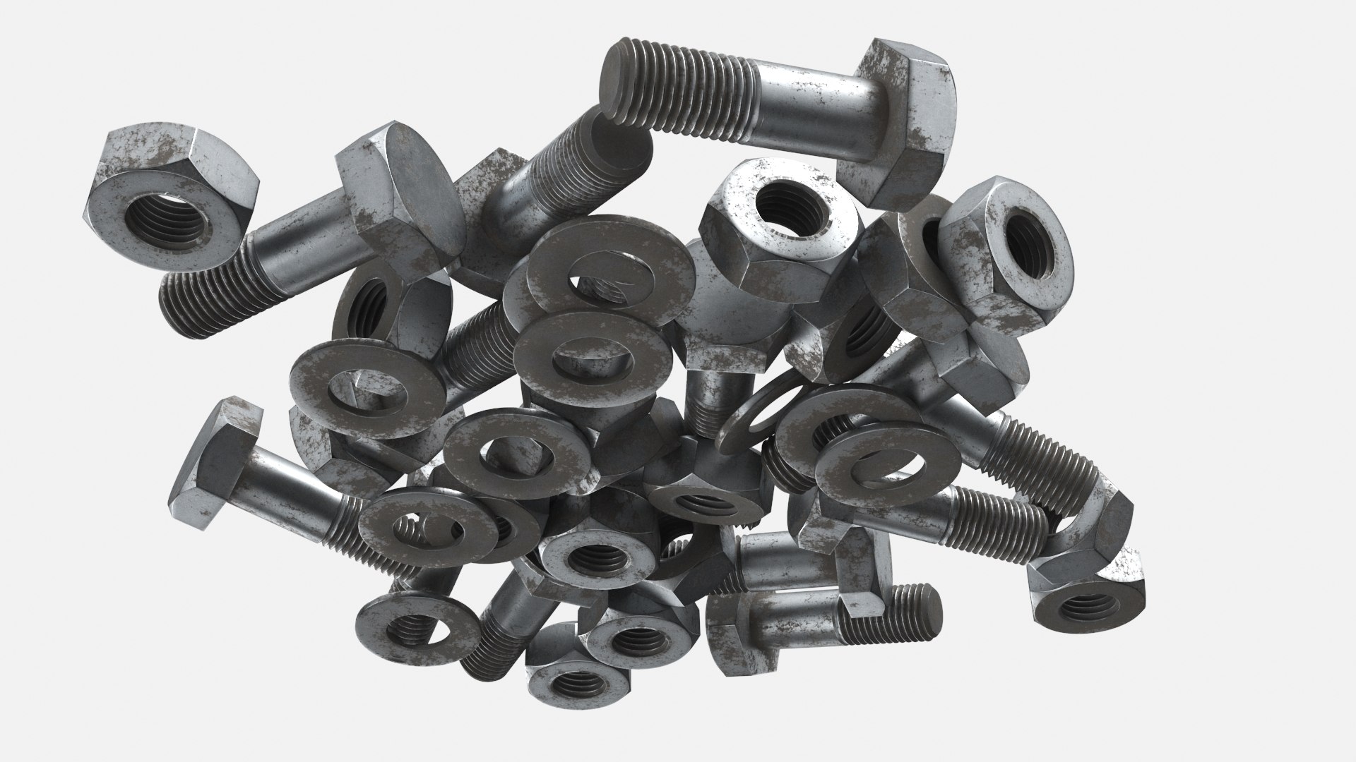 Steel Rusted Hex Bolts Nuts 3D Model - TurboSquid 2117485
