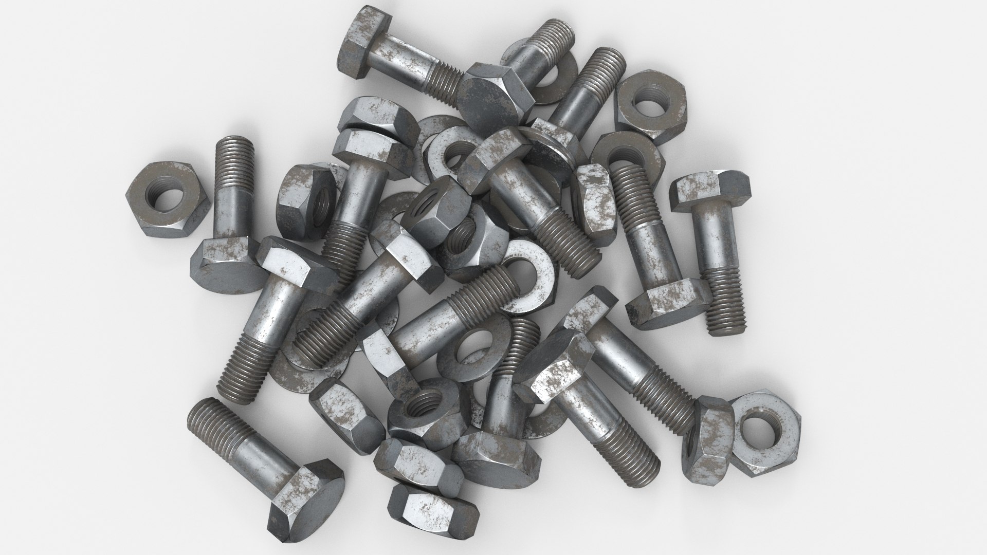 Steel Rusted Hex Bolts Nuts 3D Model - TurboSquid 2117485