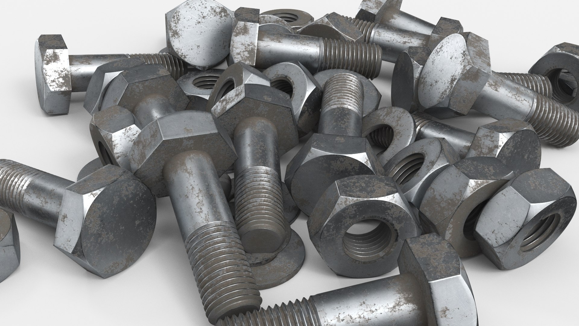 Steel Rusted Hex Bolts Nuts 3D Model - TurboSquid 2117485