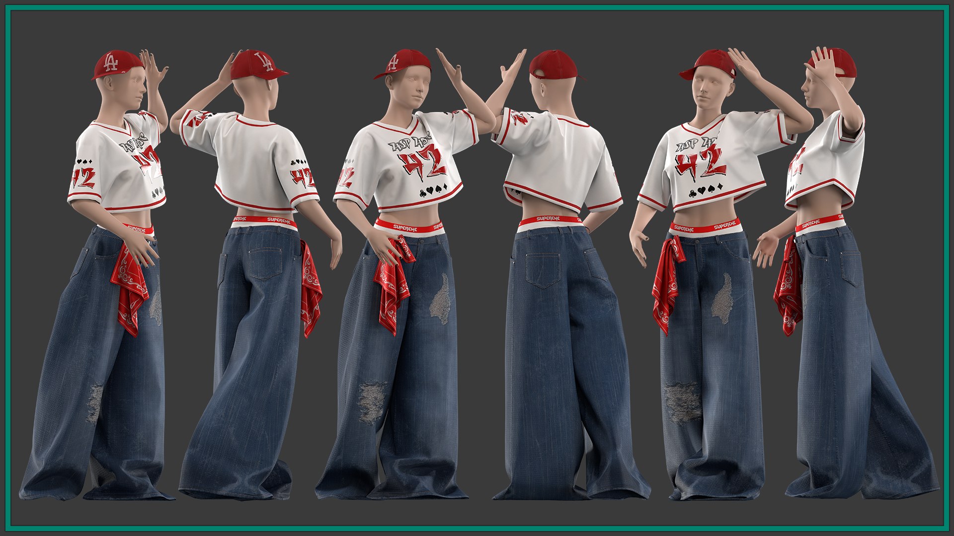 Female Hip Hop Outfit With Texture And Smart Material 3D Model ...