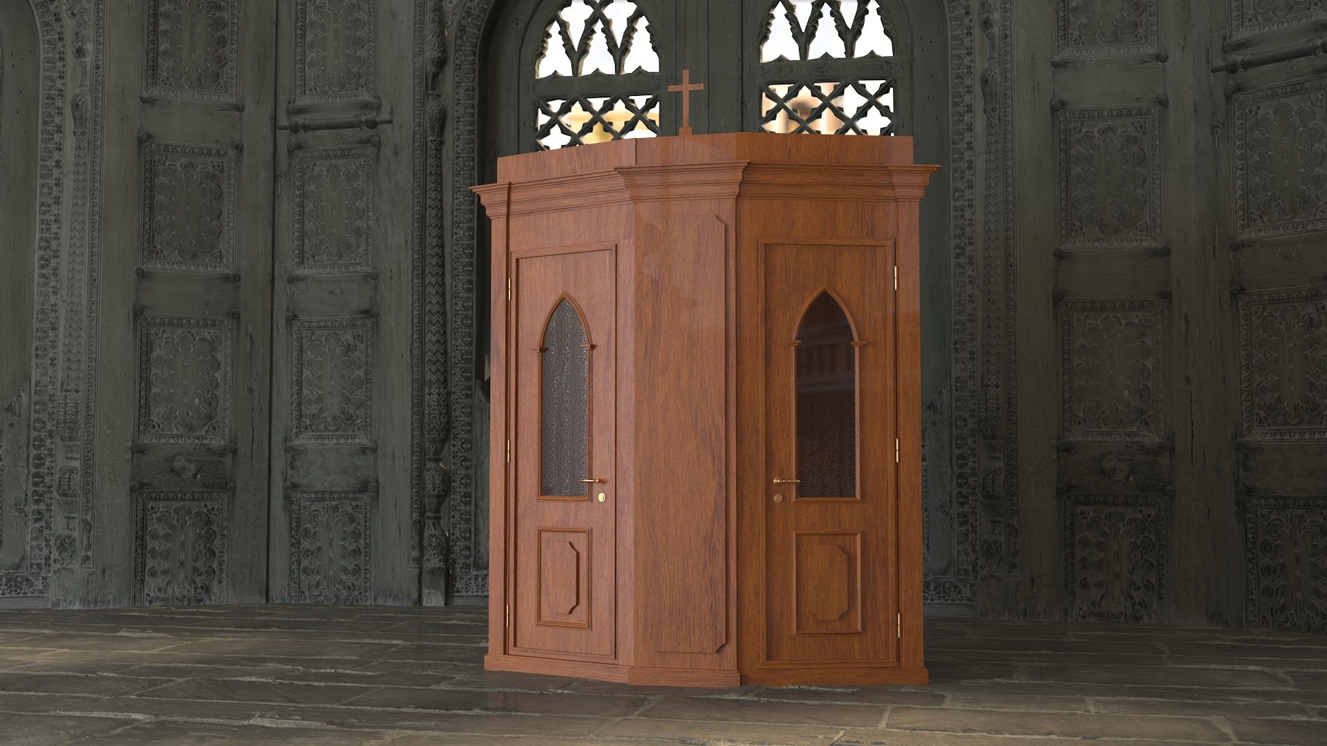 Wooden Confessional Booth Model - TurboSquid 2240488