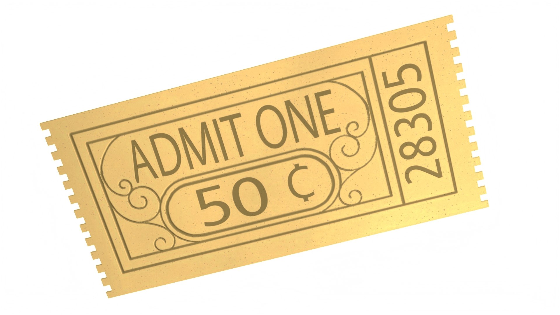 Vintage Admit One 50 Cent Golden Ticket 3D - TurboSquid 2238375