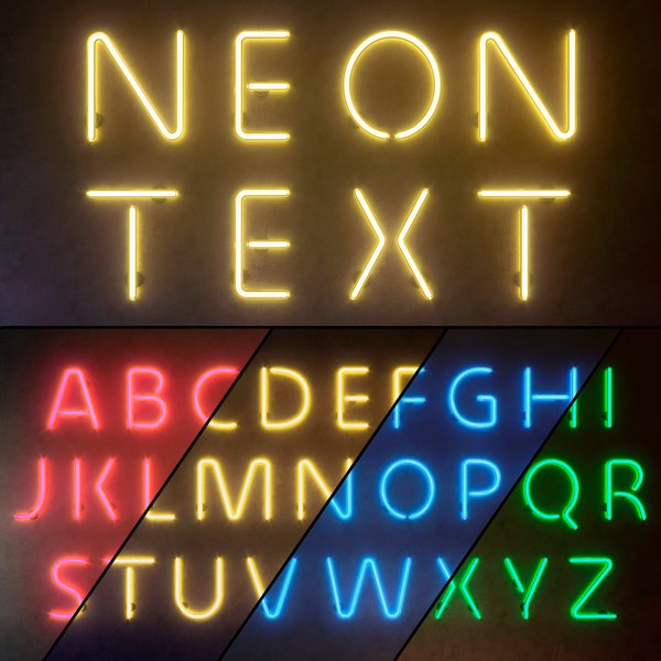 3d letters alphabet neon lights