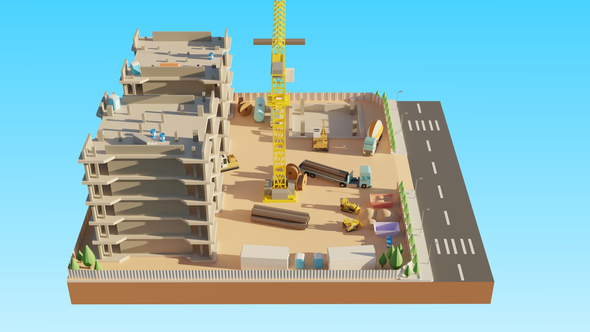Low Poly Construction Zone 3D Model - TurboSquid 1745397