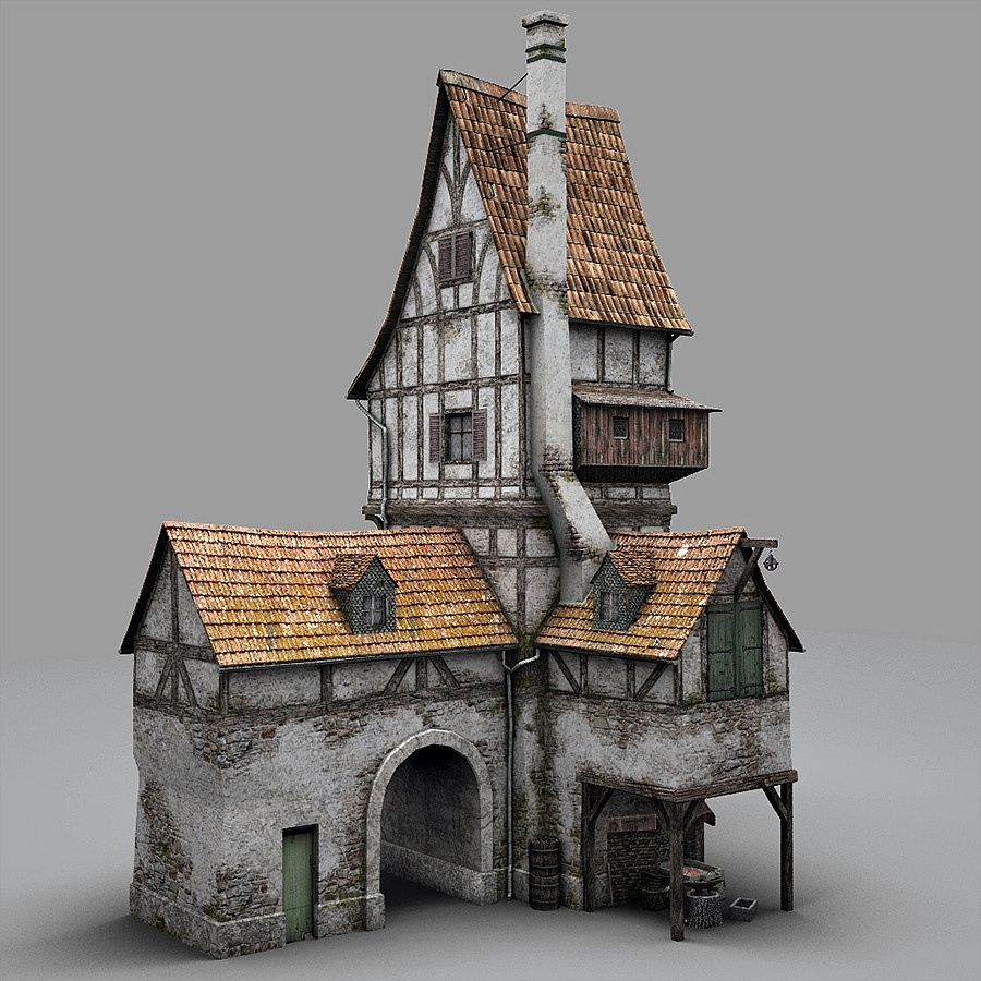 fantasy old blacksmith house obj