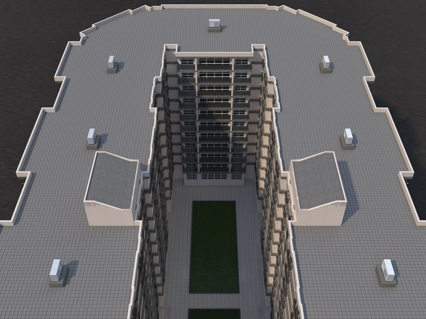 3D U-Shaped Apartment Building Exterior Model - TurboSquid 1850843