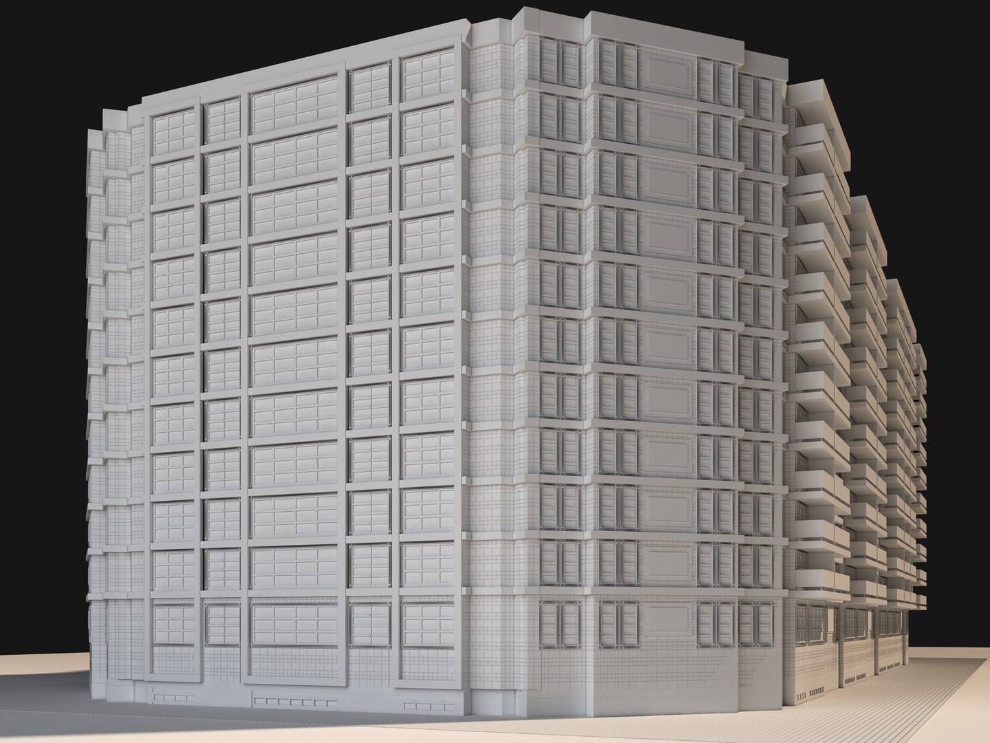 3D U-Shaped Apartment Building Exterior Model - TurboSquid 1850843