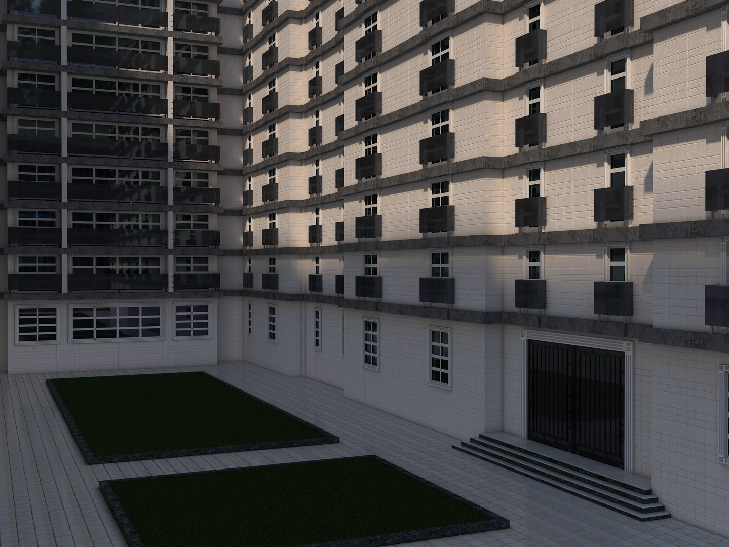 3D U-Shaped Apartment Building Exterior Model - TurboSquid 1850843