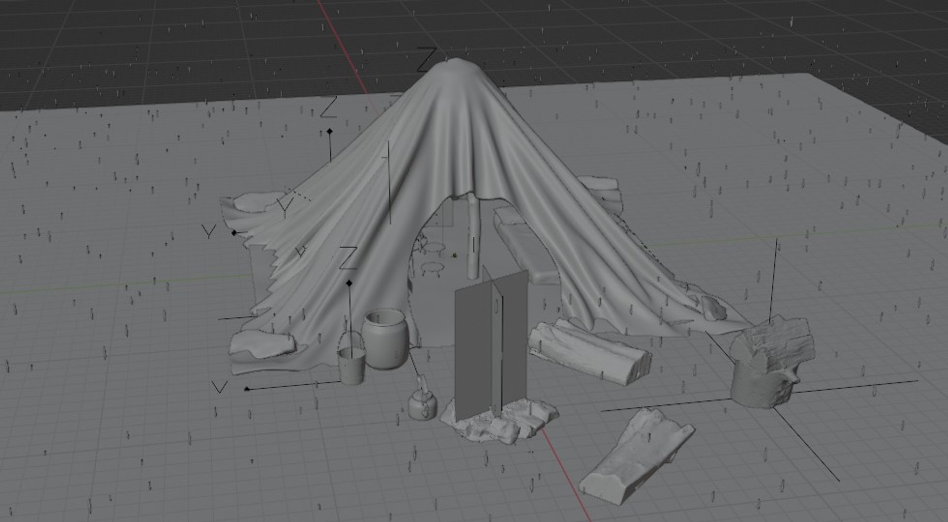 Cozy Leather Tent With Campfire Amidst Majestic Mountains Model ...