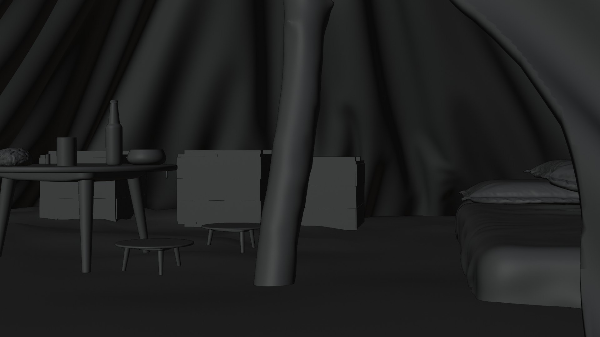 Cozy Leather Tent With Campfire Amidst Majestic Mountains Model ...