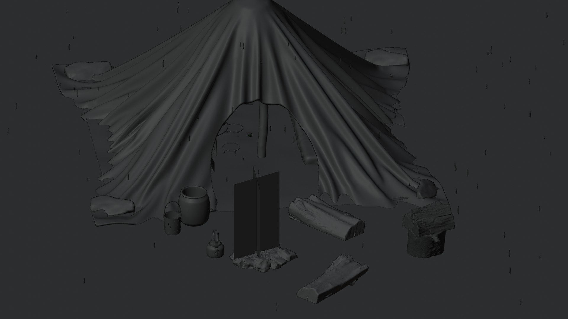 Cozy Leather Tent With Campfire Amidst Majestic Mountains Model ...