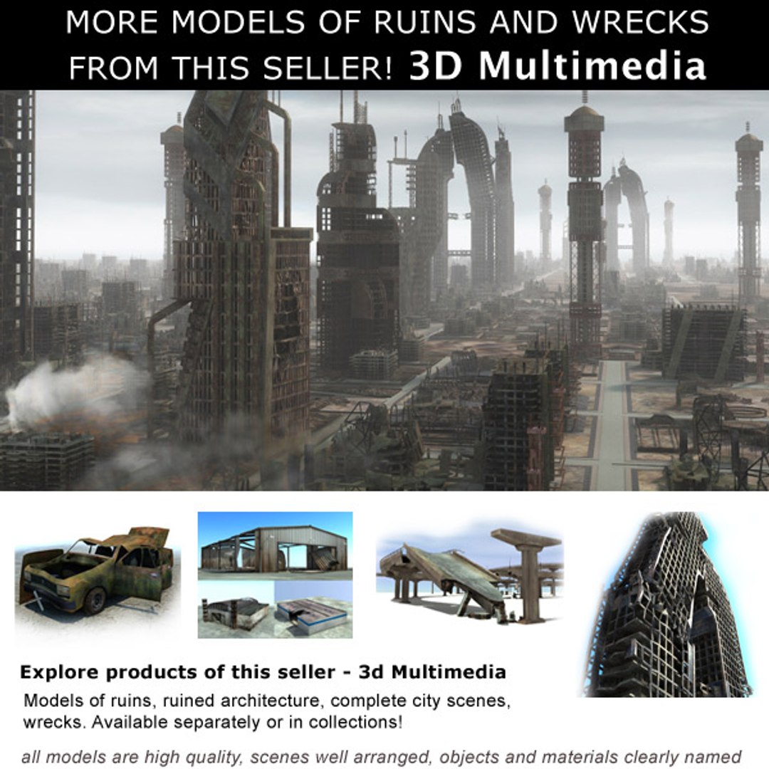 3d Ruined Building Damaged Model