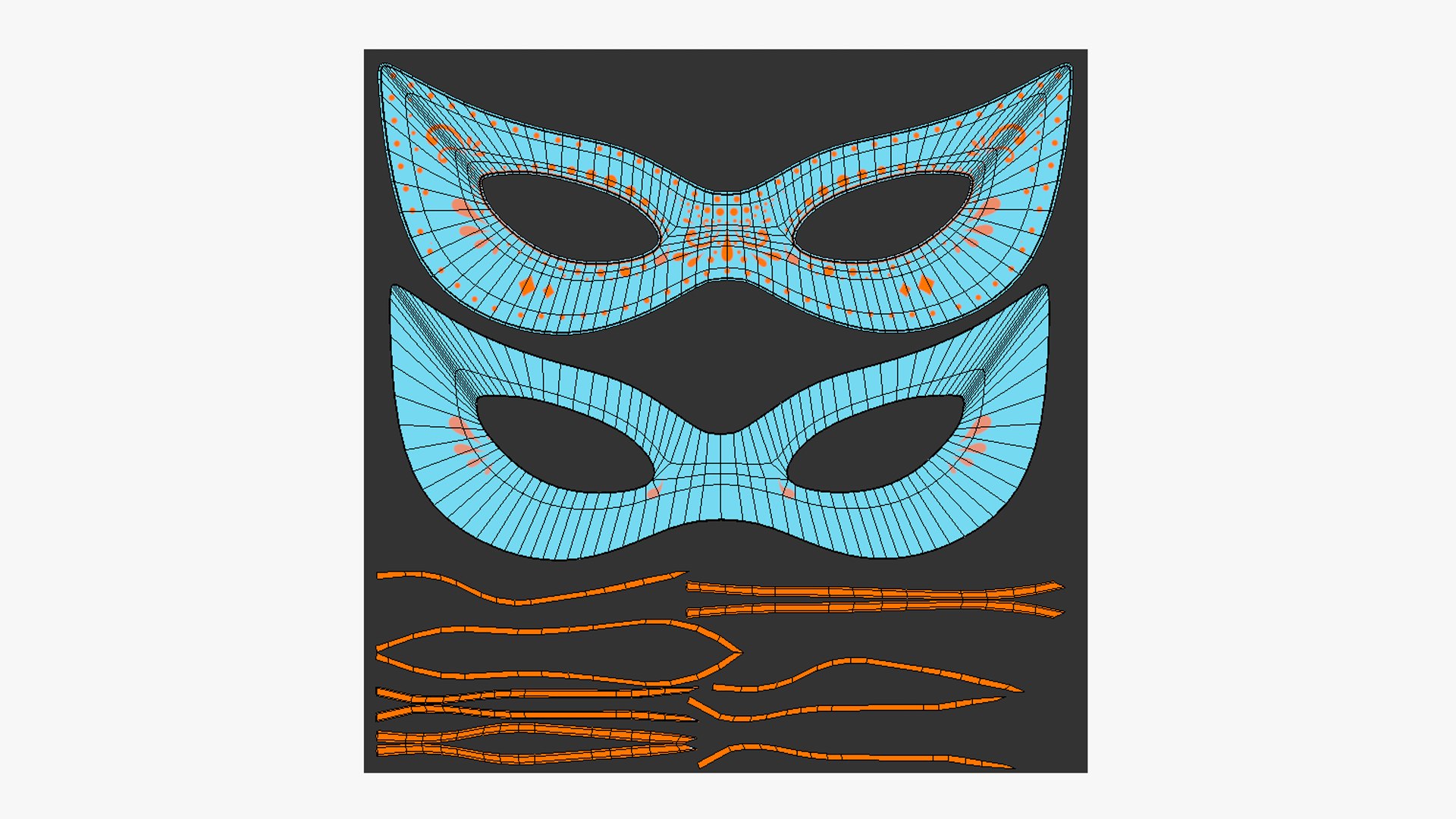3D Carnival Mask A07 Blue Orange - Costume Character Design ...