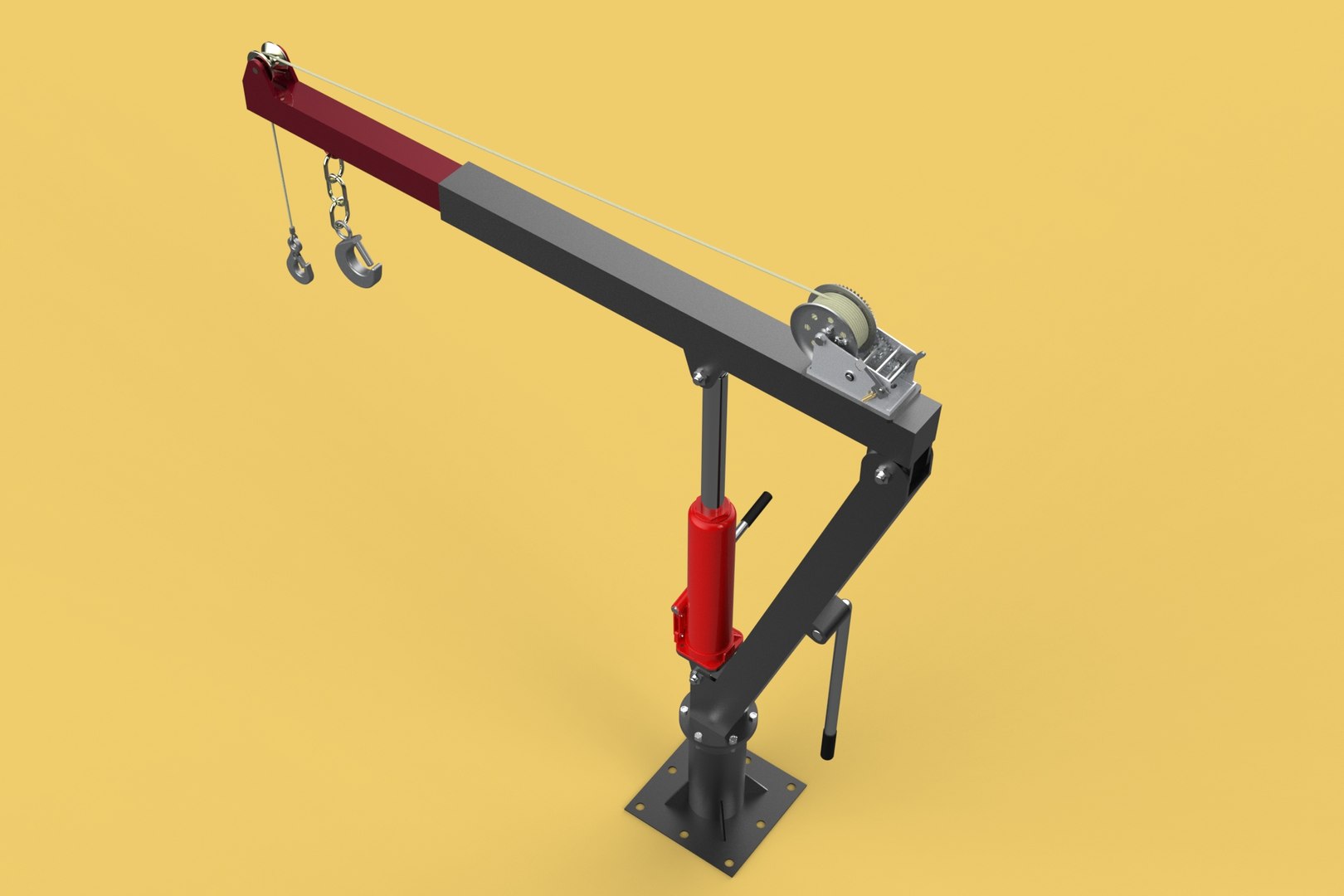 HYDRAULIC SWIVEL LIFTING CRANE MANUAL HAND CRANK WINCH HOIST JIB 3D ...