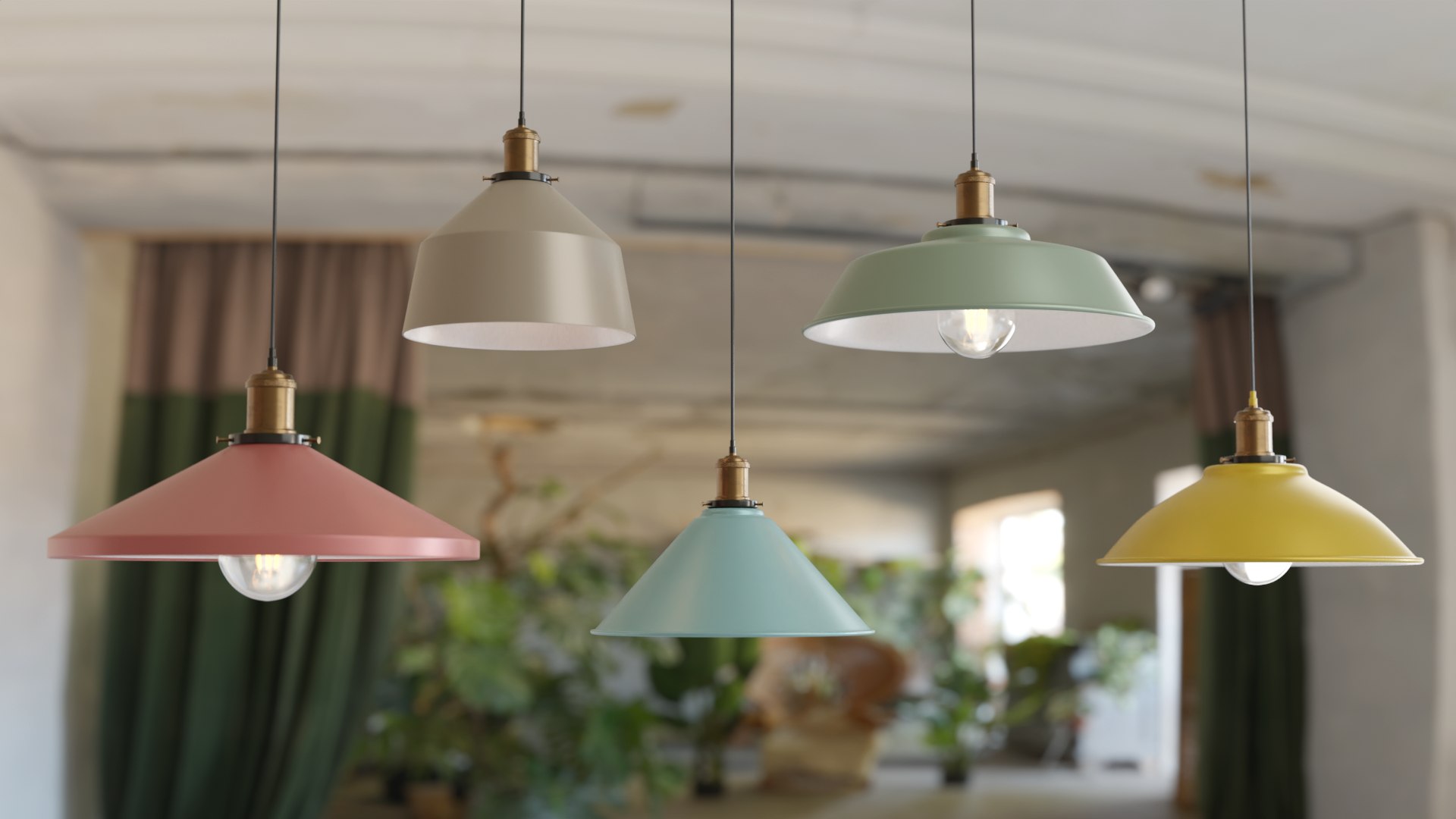 5 Collection Pendant Vintage Color Lamps 3D Model - TurboSquid 2107395