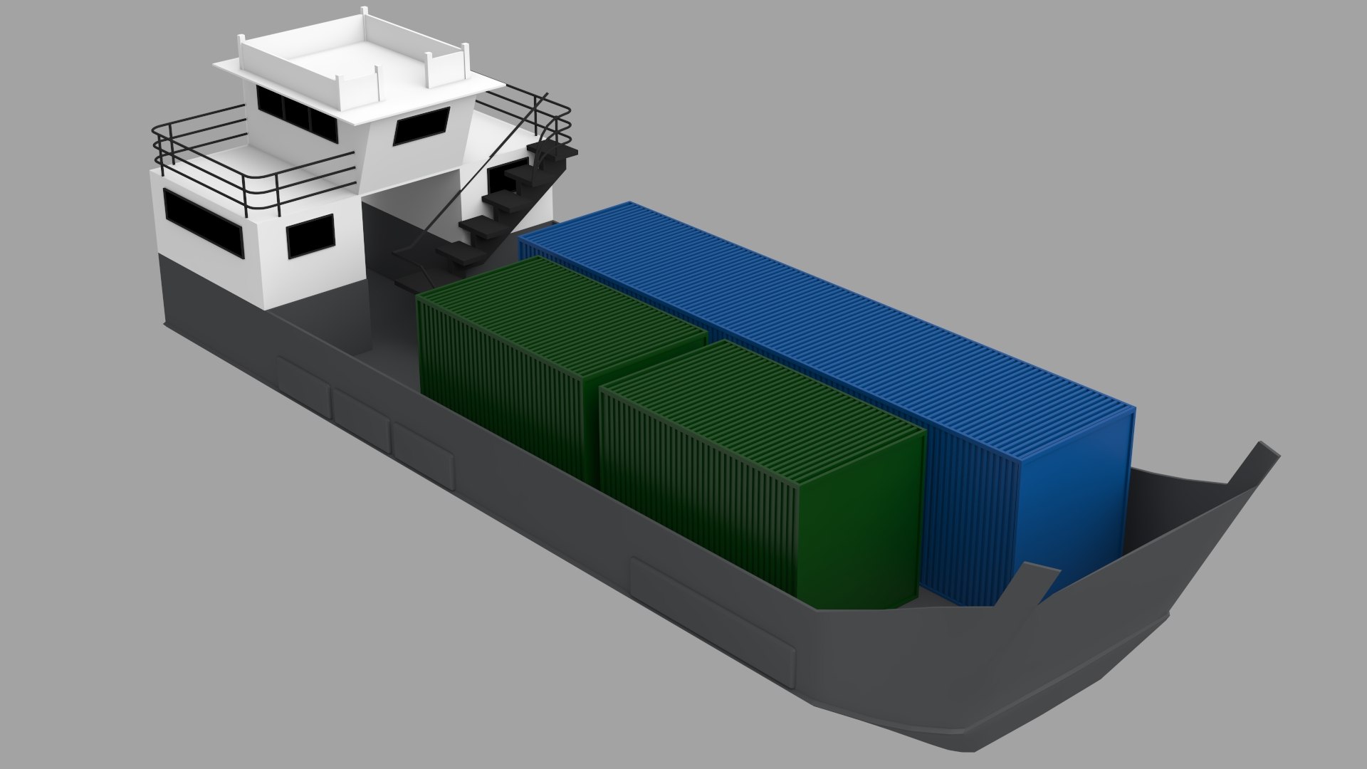 Small Landing Barge With Container 3D Model - TurboSquid 2384414