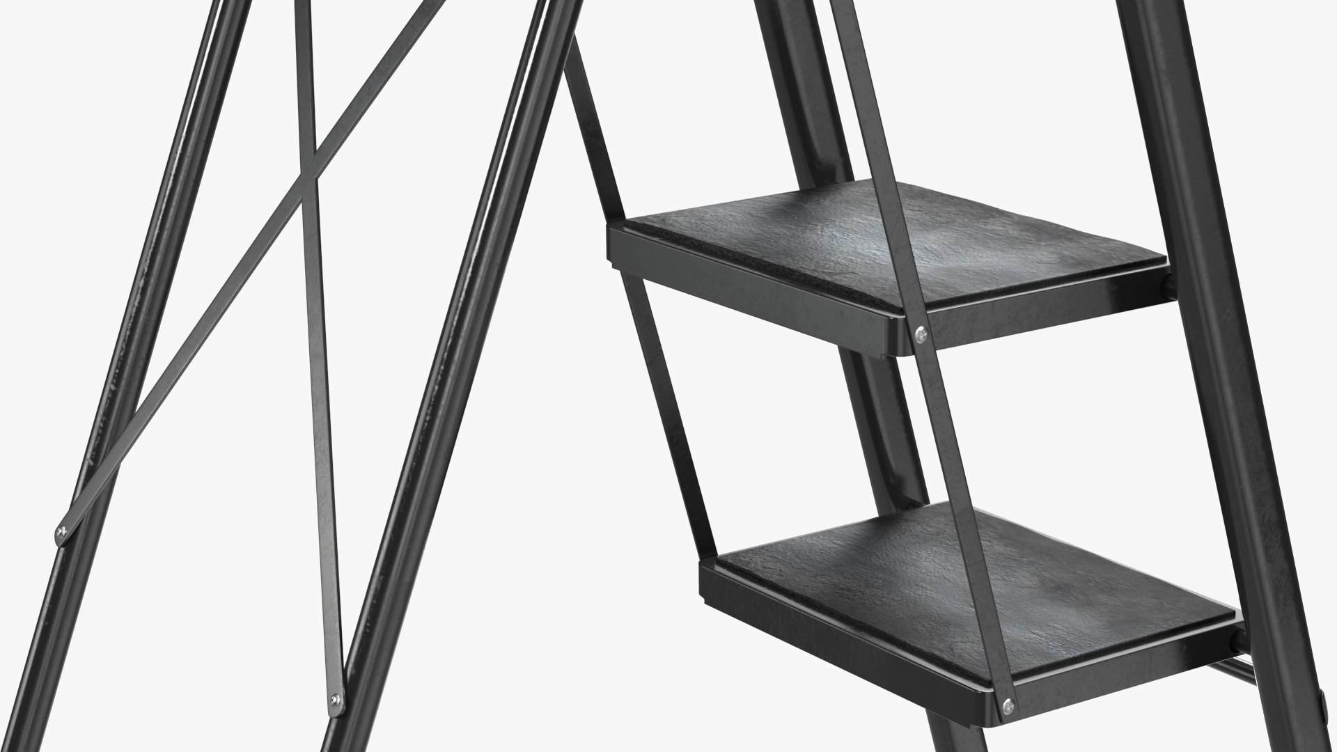 Black Folding Ladder With 4 Wide Anti Slip Pedals Rigged 3D ...