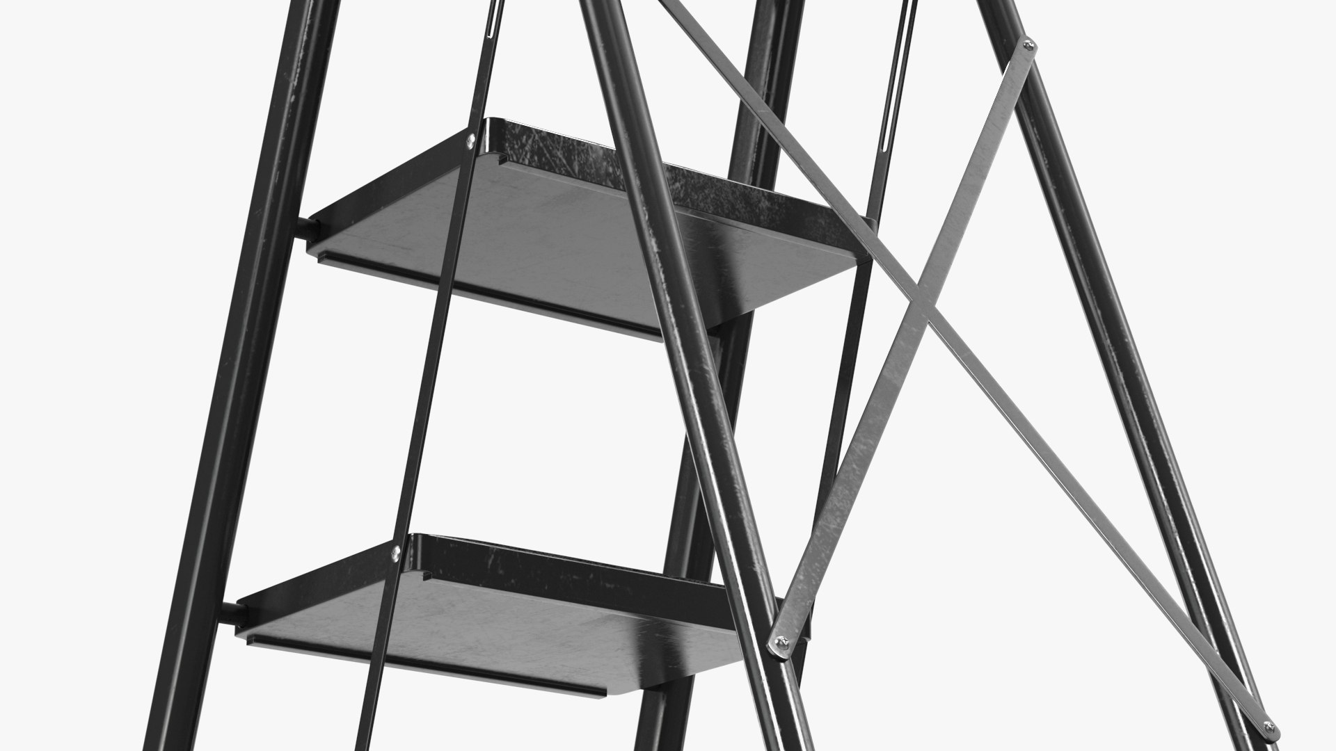 Black Folding Ladder With 4 Wide Anti Slip Pedals Rigged 3D ...