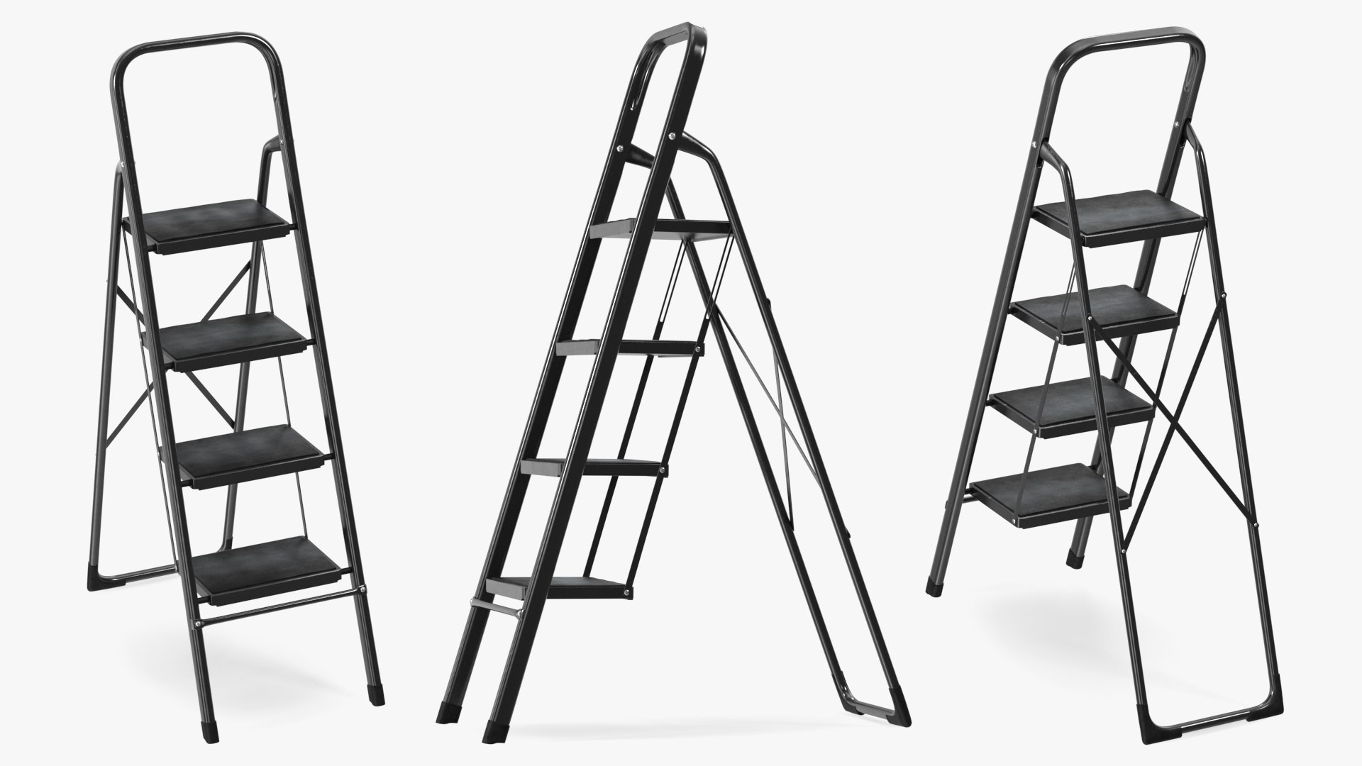 Black Folding Ladder With 4 Wide Anti Slip Pedals Rigged 3D ...