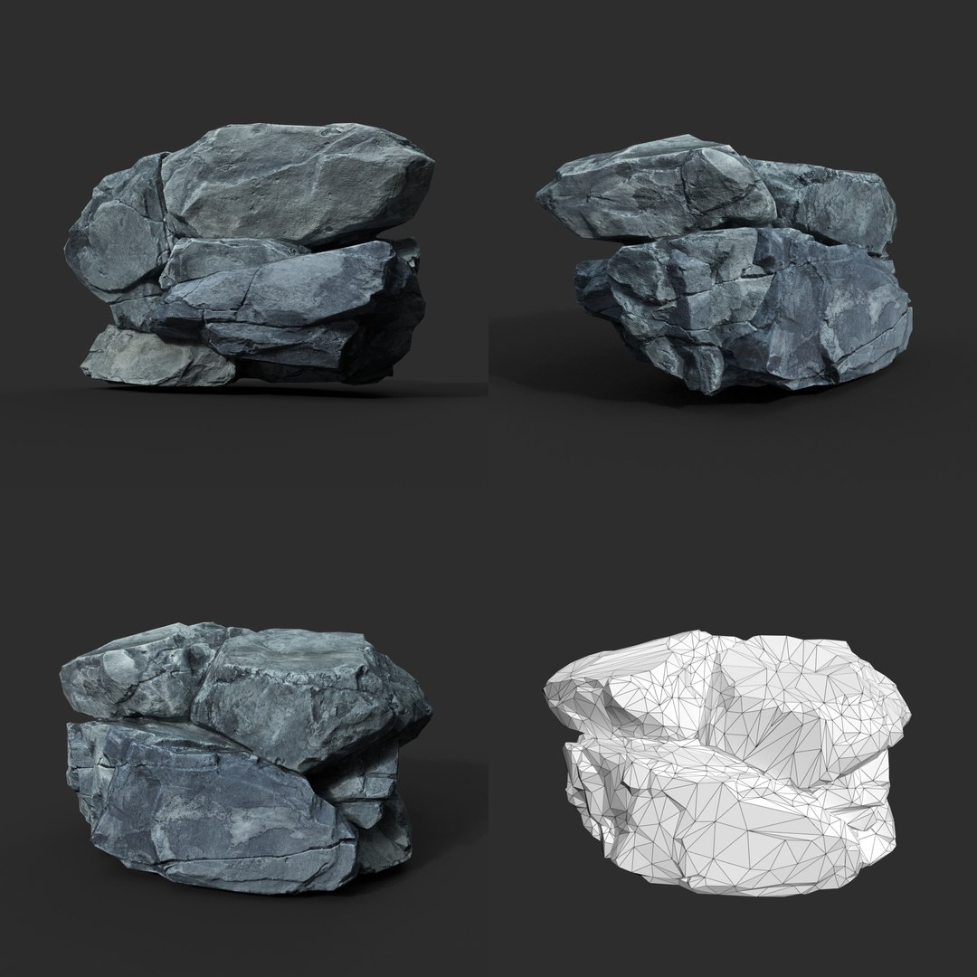 3D 8 Low Poly PBR Gray Rock - Ultra HD 16K Texture - TurboSquid 2162656