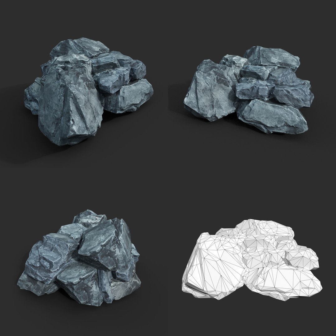 3D 8 Low Poly PBR Gray Rock - Ultra HD 16K Texture - TurboSquid 2162656