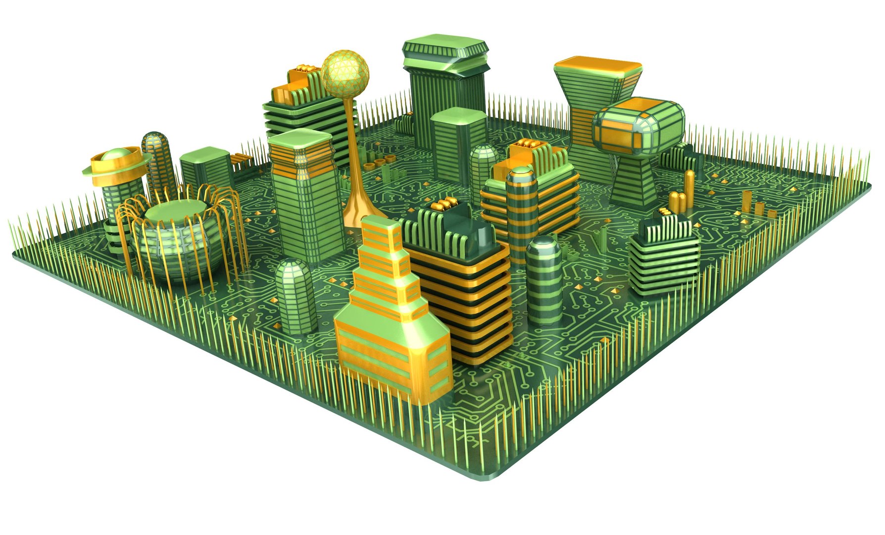Circuit Board City 3D Model - TurboSquid 1779239