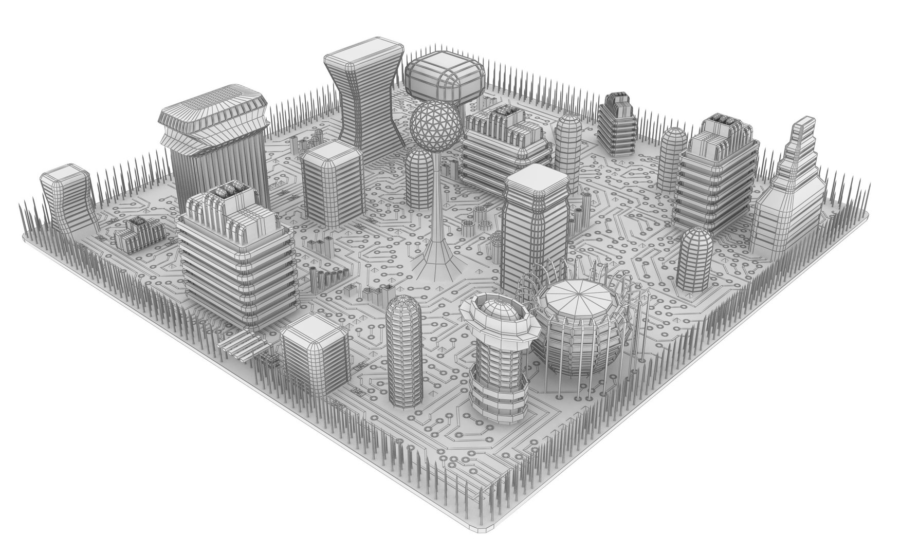 Circuit Board City 3D Model - TurboSquid 1779239
