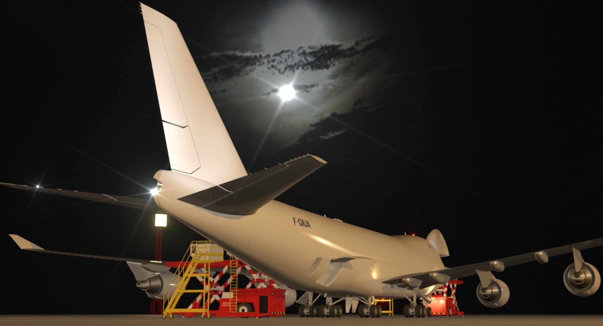 Night Scene Freighter Aircraft 3d Model