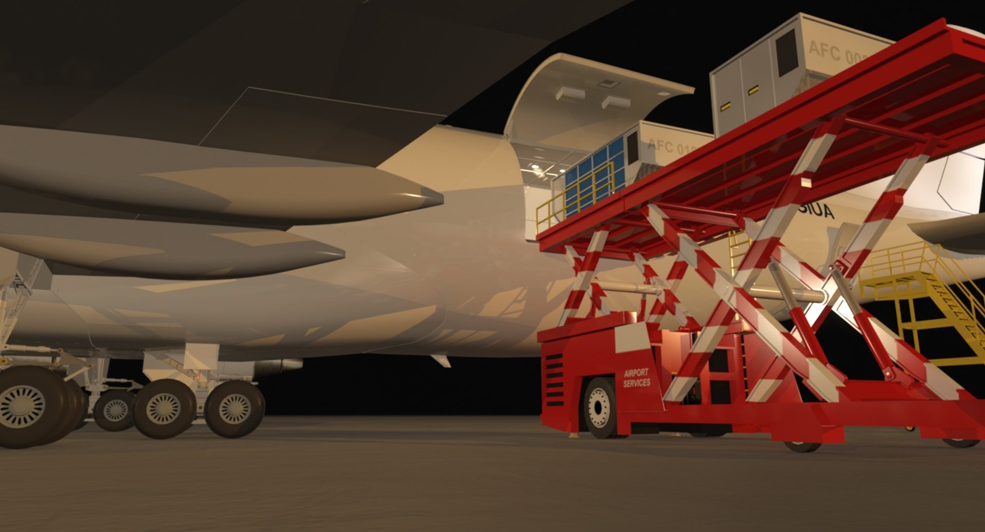 Night Scene Freighter Aircraft 3d Model