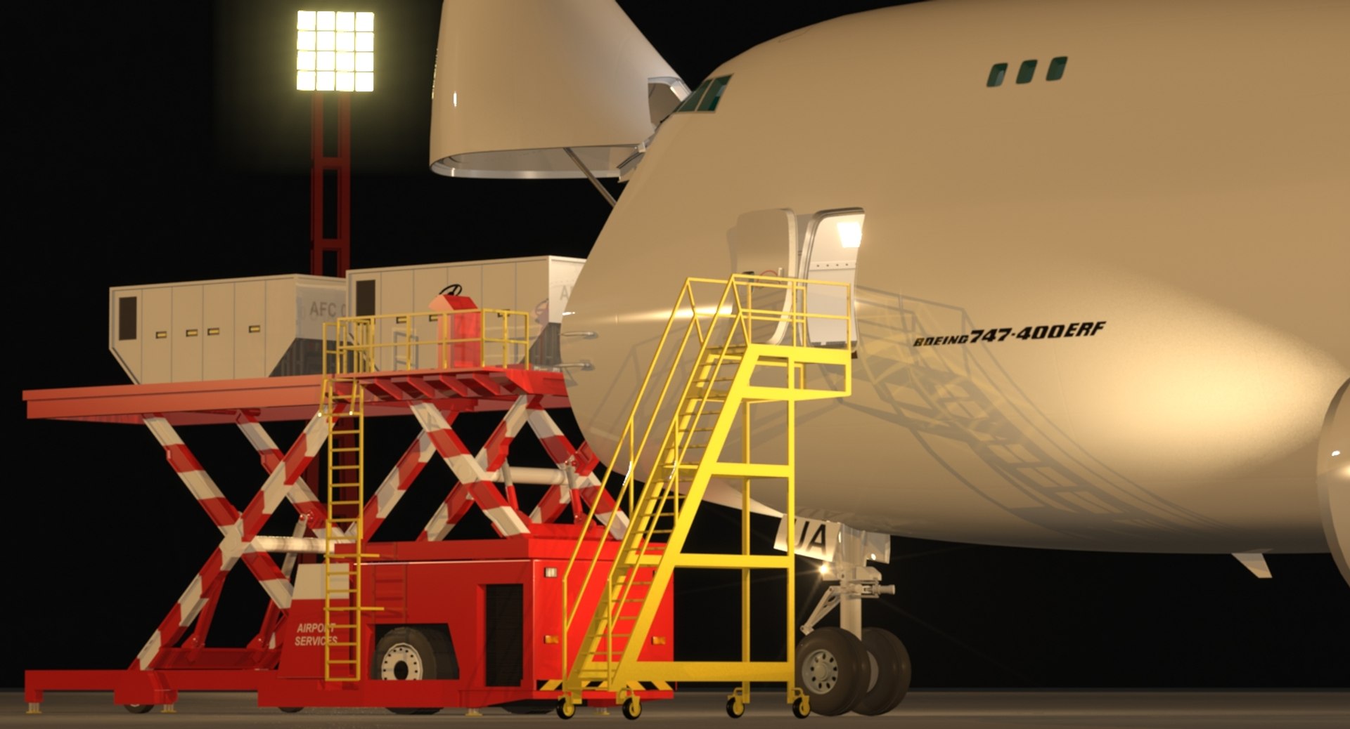 Night Scene Freighter Aircraft 3d Model