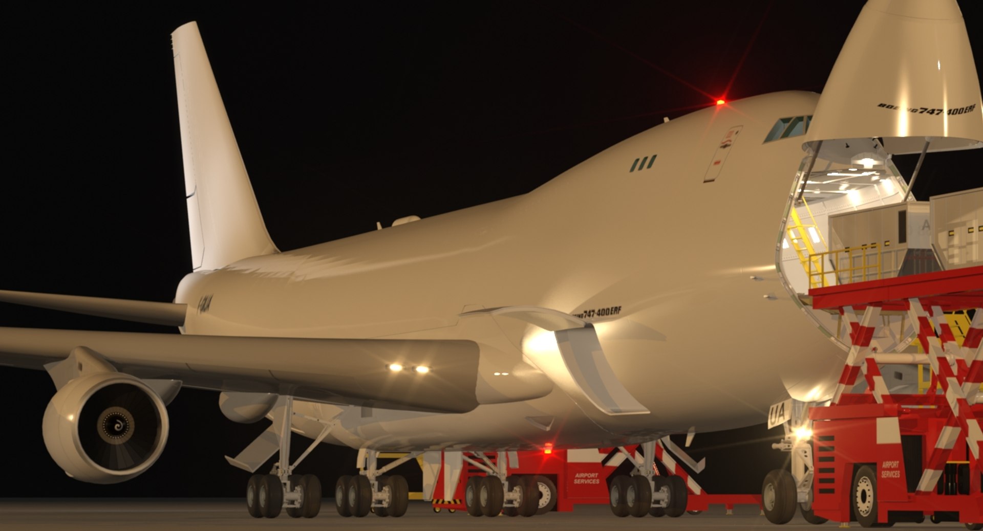 Night Scene Freighter Aircraft 3d Model