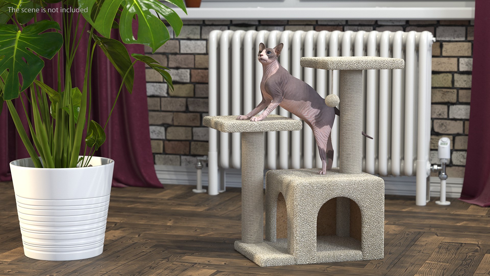 3D Model Cat Tree 3-Level With Cat - TurboSquid 1819412