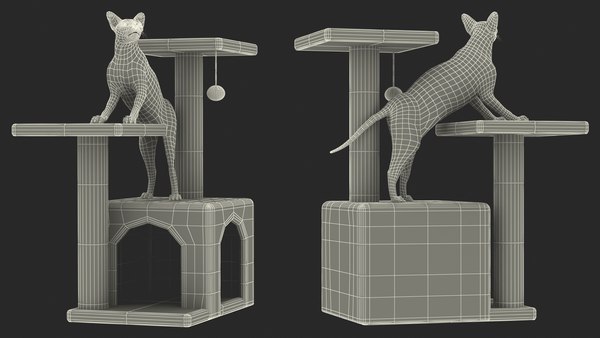 3D model Cat Tree 3-Level with Cat - TurboSquid 1819412