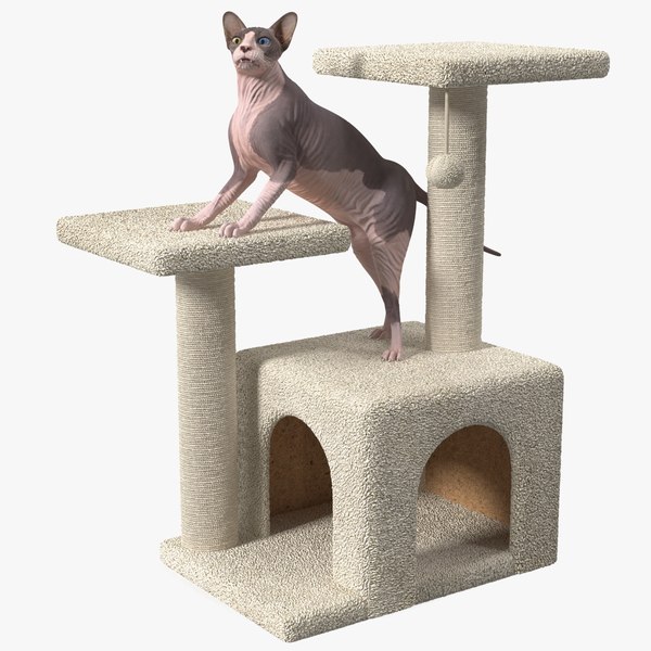 3D model Cat Tree 3-Level with Cat - TurboSquid 1819412