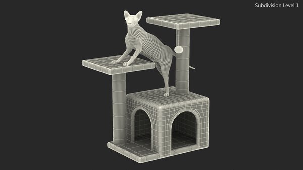 3D model Cat Tree 3-Level with Cat - TurboSquid 1819412