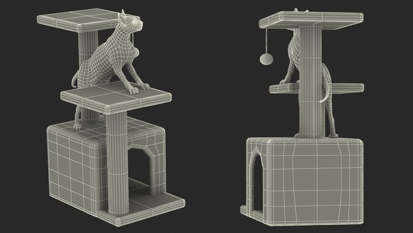 3D model Cat Tree 3-Level with Cat - TurboSquid 1819412