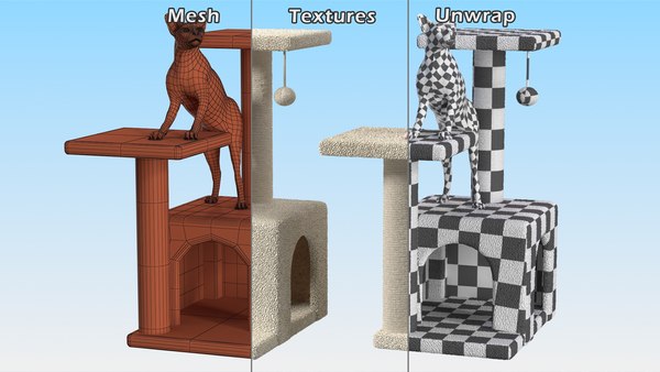 3D model Cat Tree 3-Level with Cat - TurboSquid 1819412