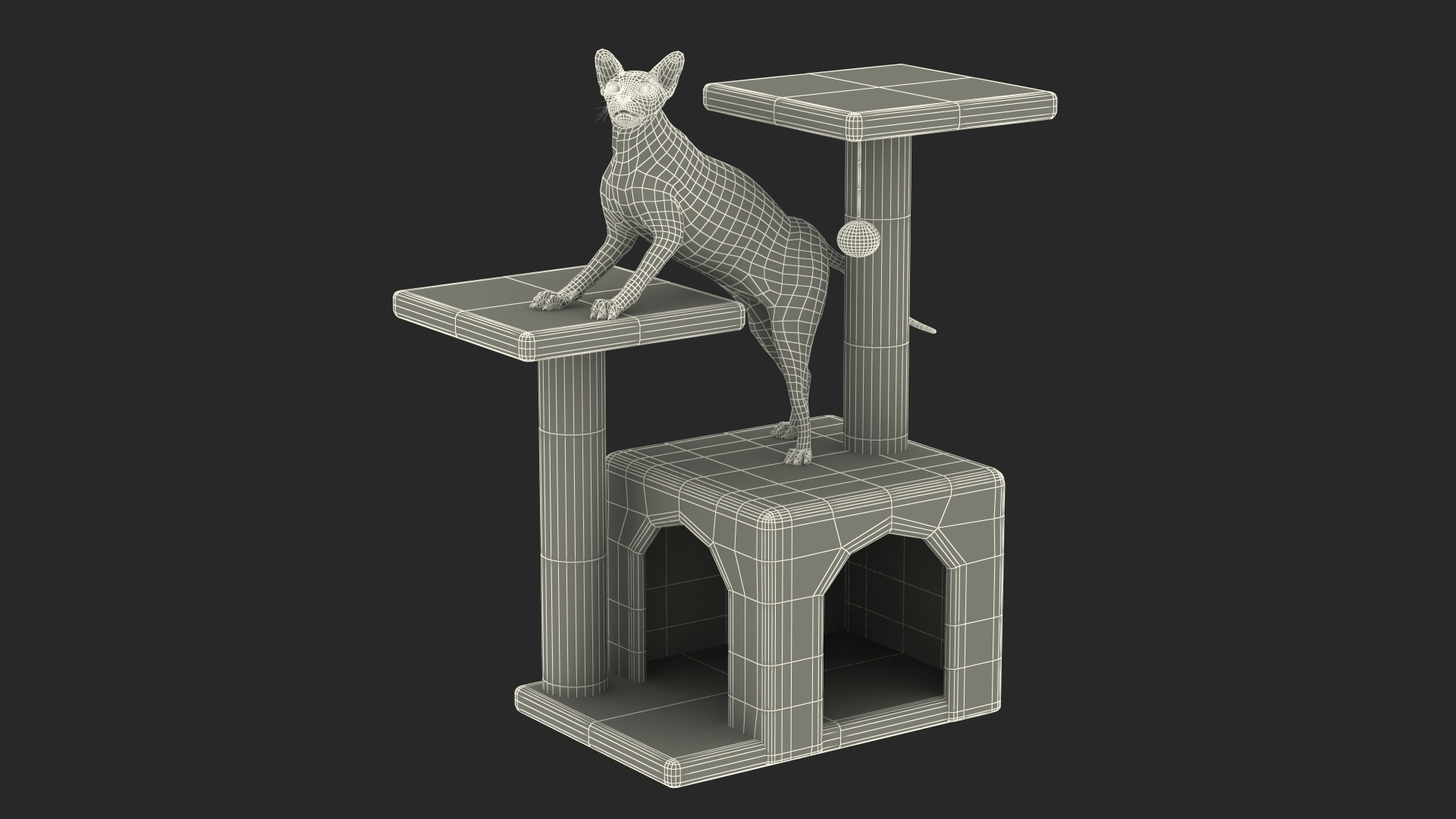 3D Model Cat Tree 3-Level With Cat - TurboSquid 1819412