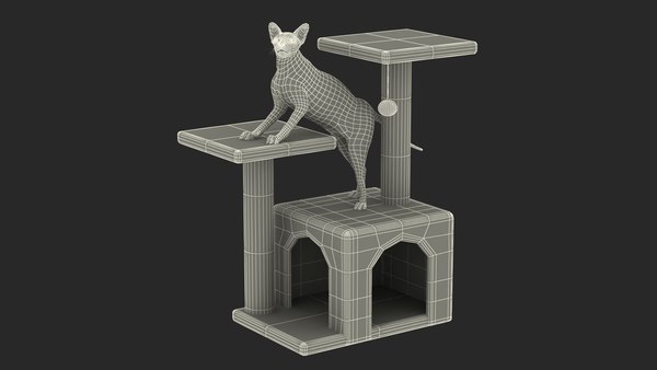 3D model Cat Tree 3-Level with Cat - TurboSquid 1819412
