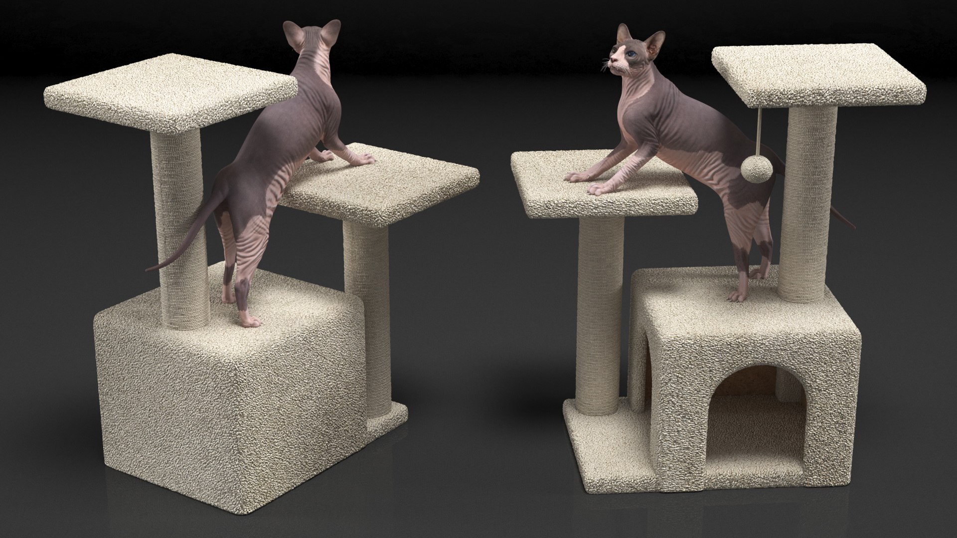 3D Model Cat Tree 3-Level With Cat - TurboSquid 1819412