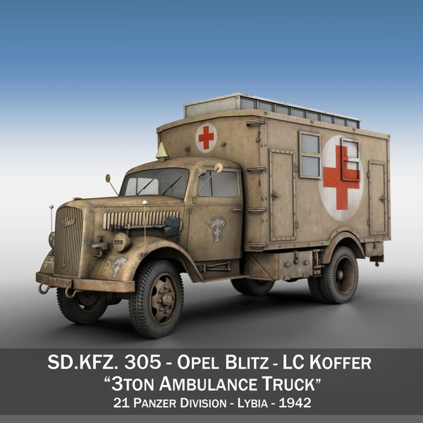modelo 3d Opel Blitz - 3t Ambulance Truck - 21 PzDiv - TurboSquid 533869