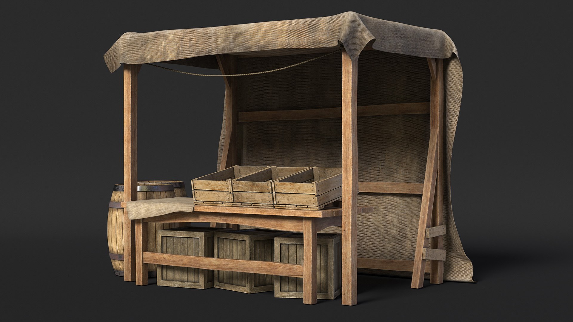 Medieval Market Stand With Barrels 3D Model - TurboSquid 2221533