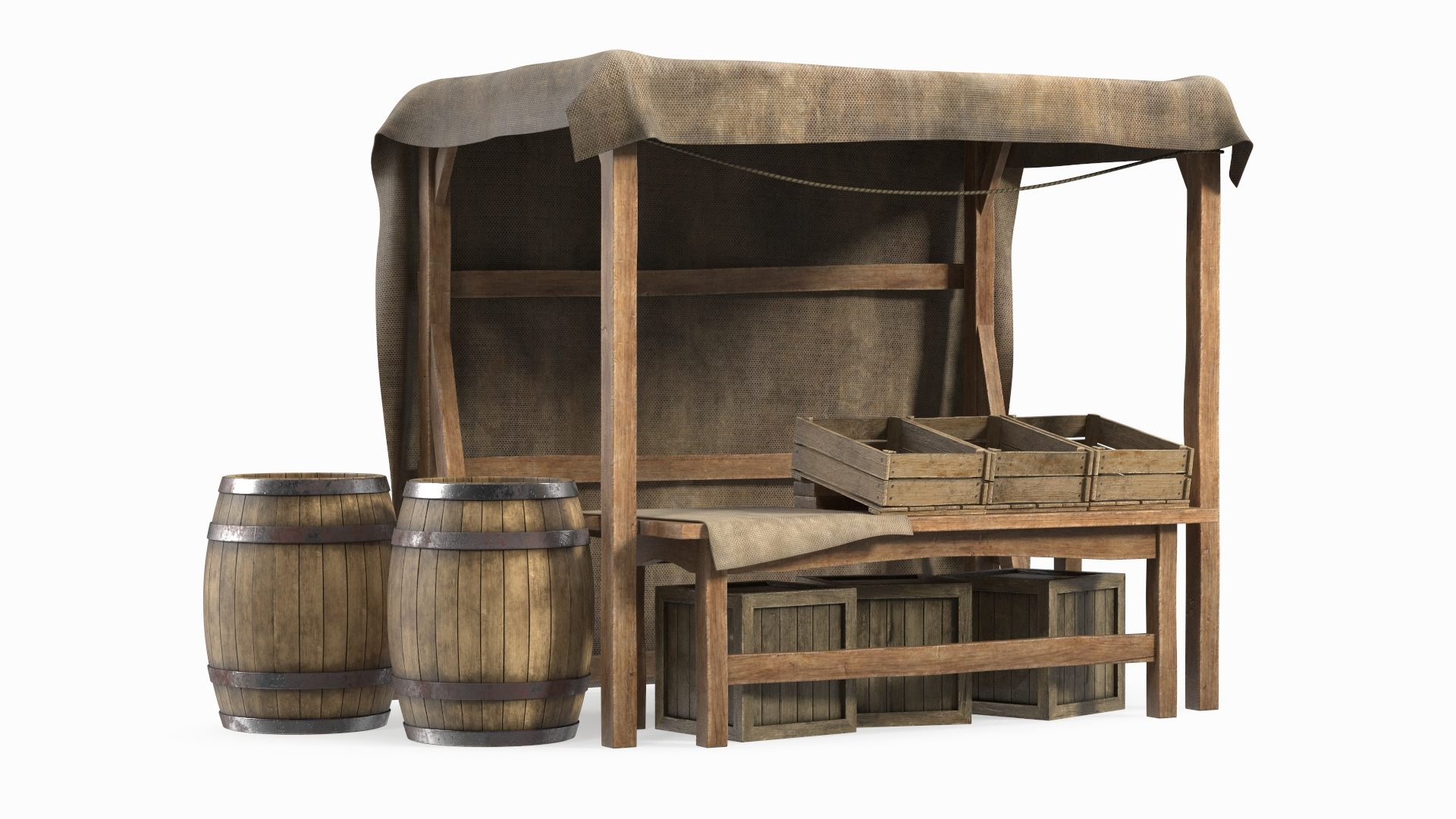 Medieval Market Stand With Barrels 3D Model - TurboSquid 2221533