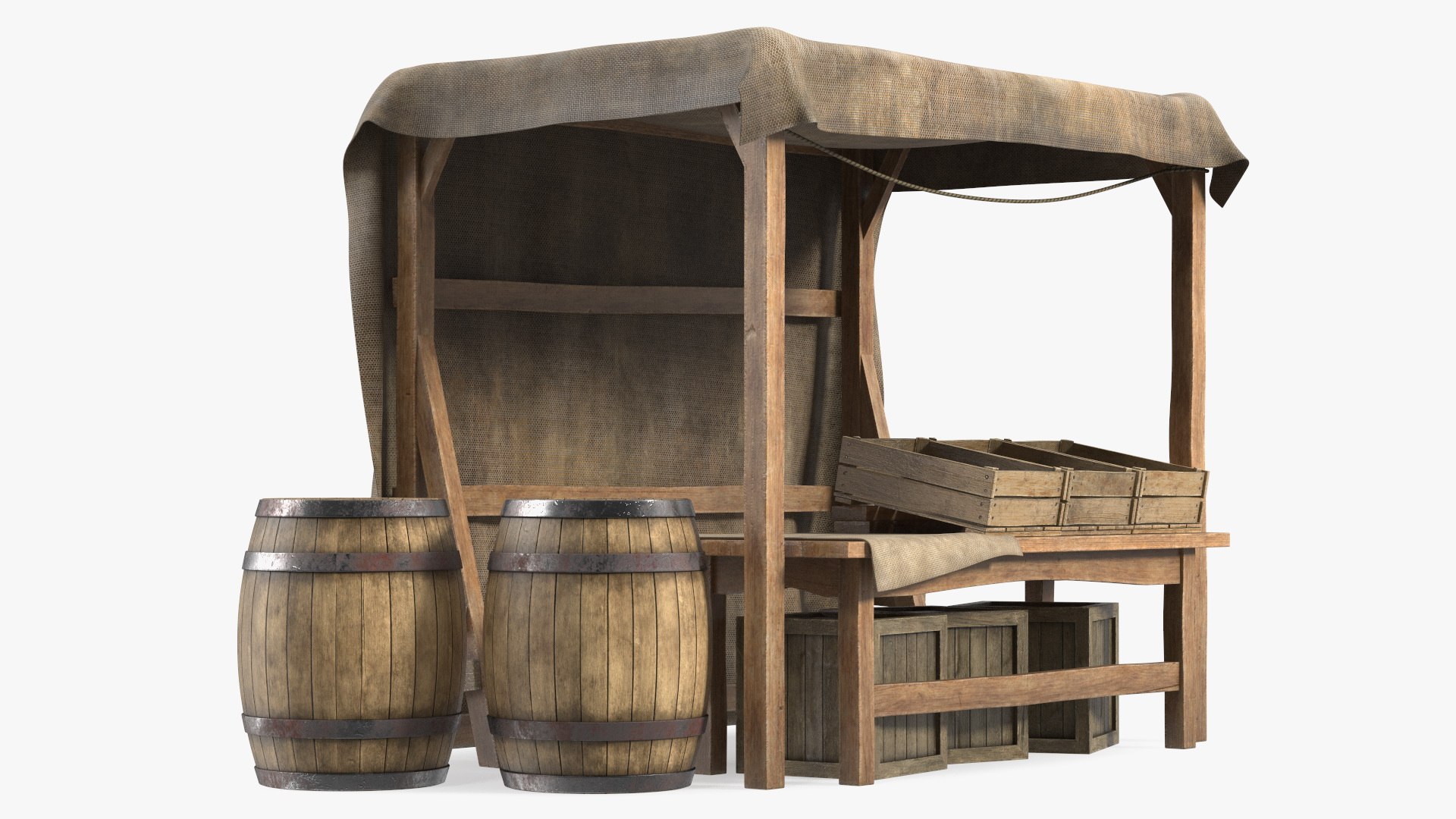Medieval Market Stand With Barrels 3D Model - TurboSquid 2221533
